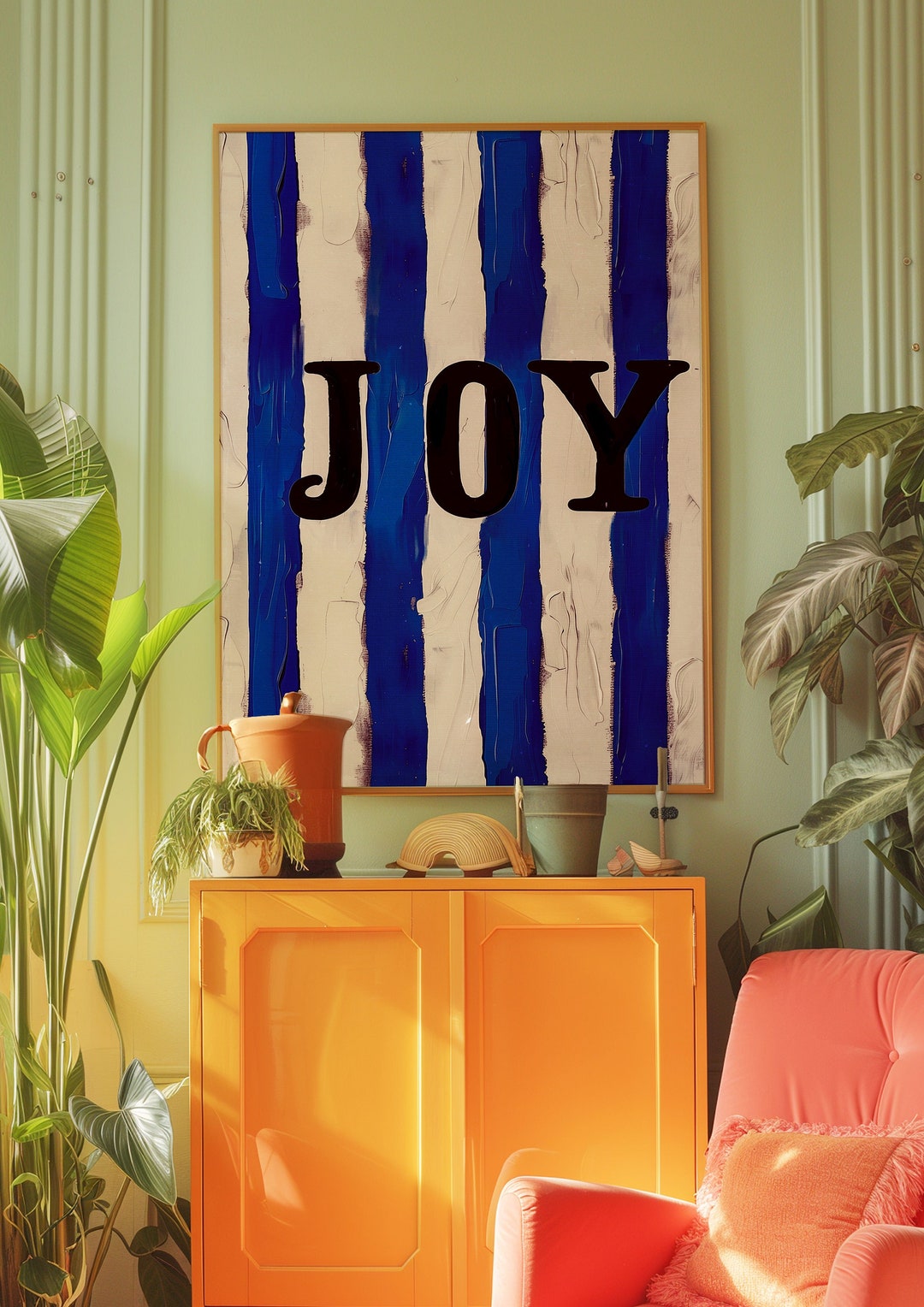 Typography Poster, Blue Wall Art, Stripe Print, Kitchen Wall Decor ...