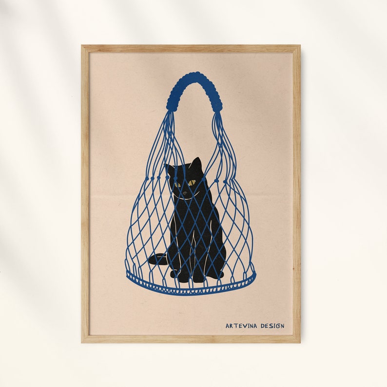 Cat Poster 70s Retro Print Animal Poster Psychedelic - Etsy