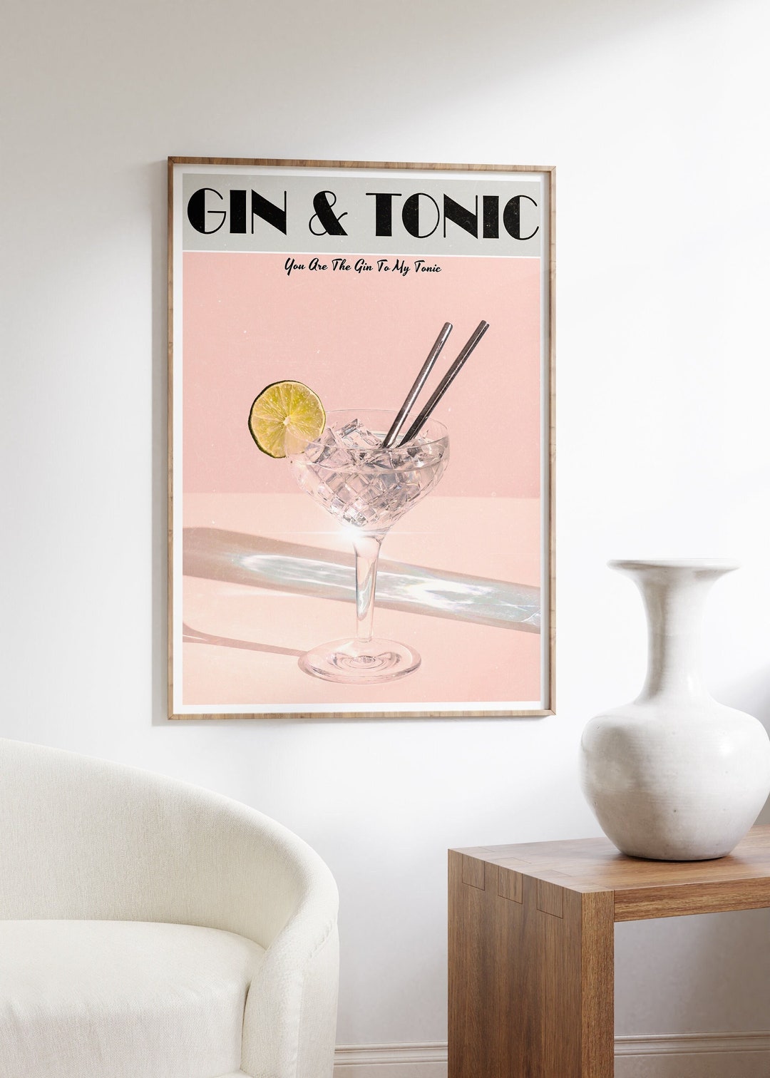 Gin Tonic Poster, Dopamine Decor, Pink Wall Art, Kitchen Wall Decor ...