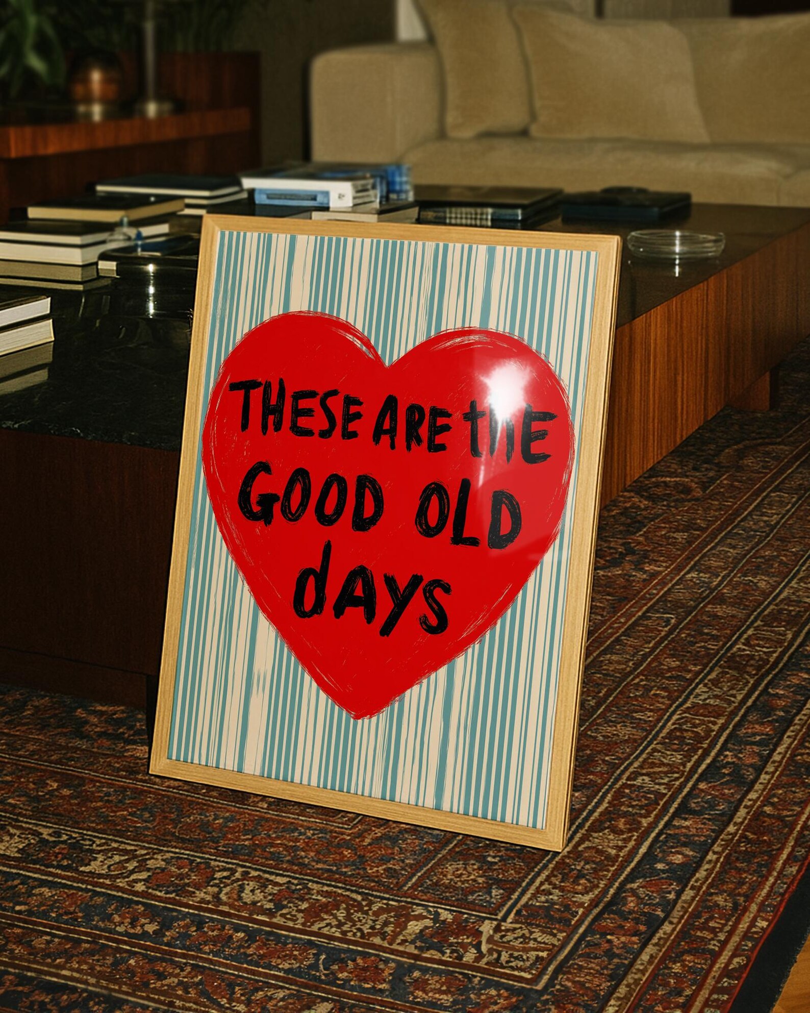 Good Old Days Poster: Retro Heart Wall Art, Nostalgic Typography Print ...