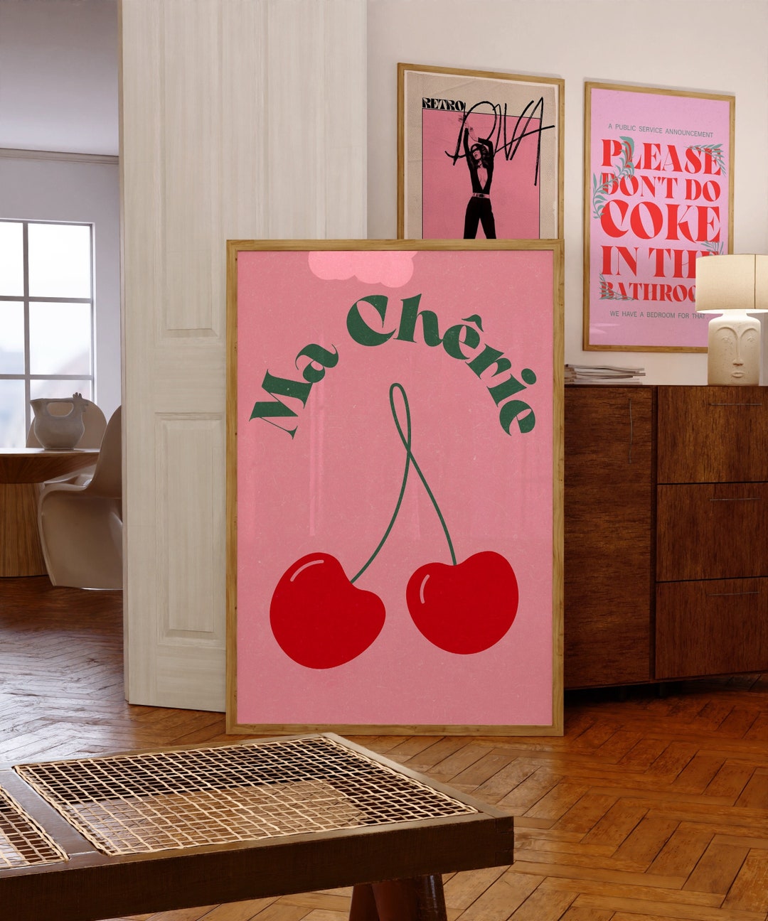 Cherry Poster, Retro Wall Art, 70s Psychedelic Print, Funky Wall Decor ...