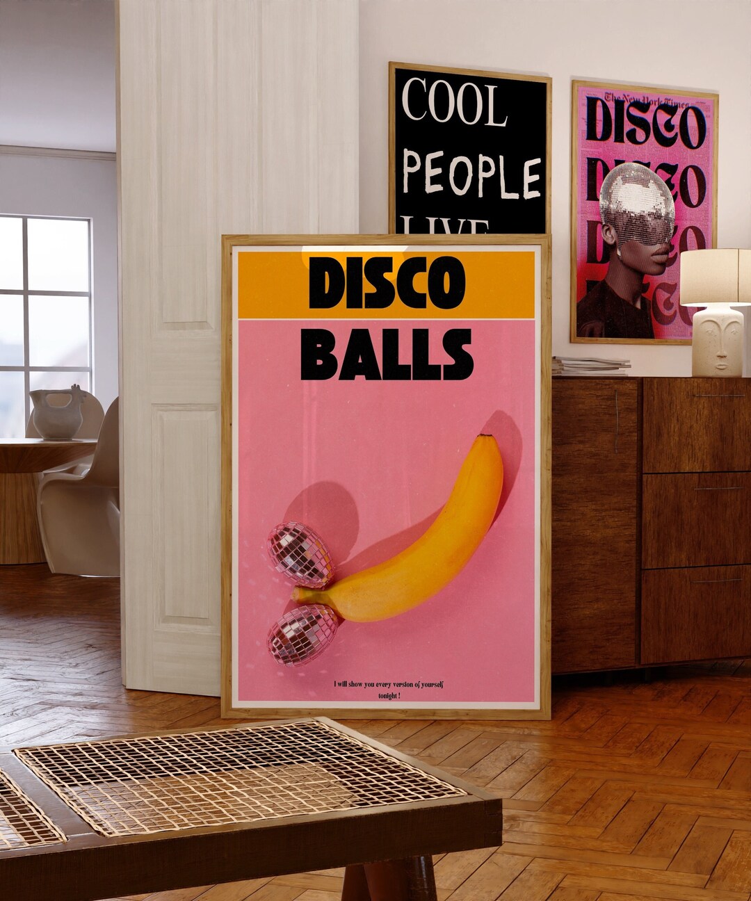 Party Poster, 70s Wall Art, Pink Wall Art, Disco Ball Print ...