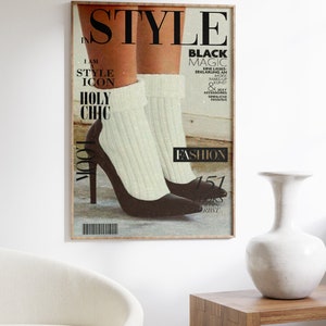 Style Magazine Poster, 70s Retro Print, Black Wall Art, High Heels ...