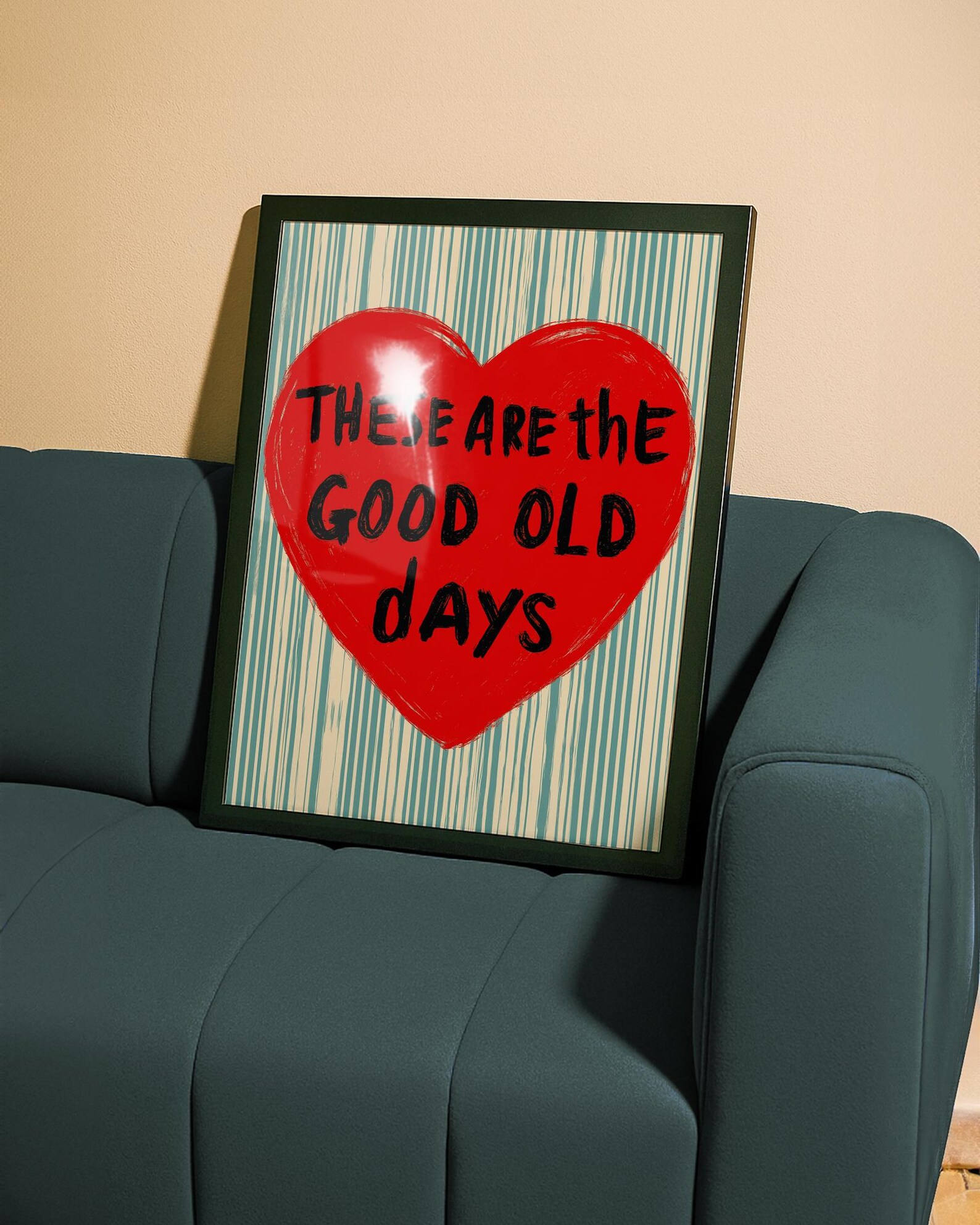 Good Old Days Poster: Retro Heart Wall Art, Nostalgic Typography Print ...