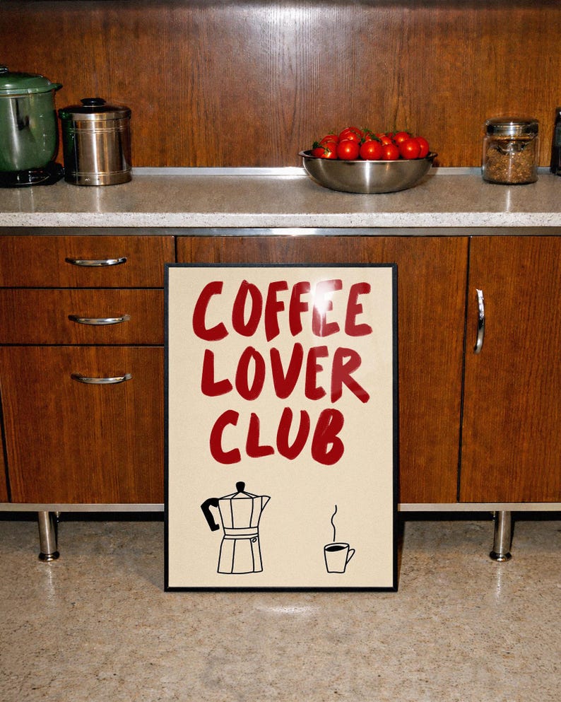 Coffee Lover Club Poster, Cool Espresso Apartment Art, Retro Cafe ...