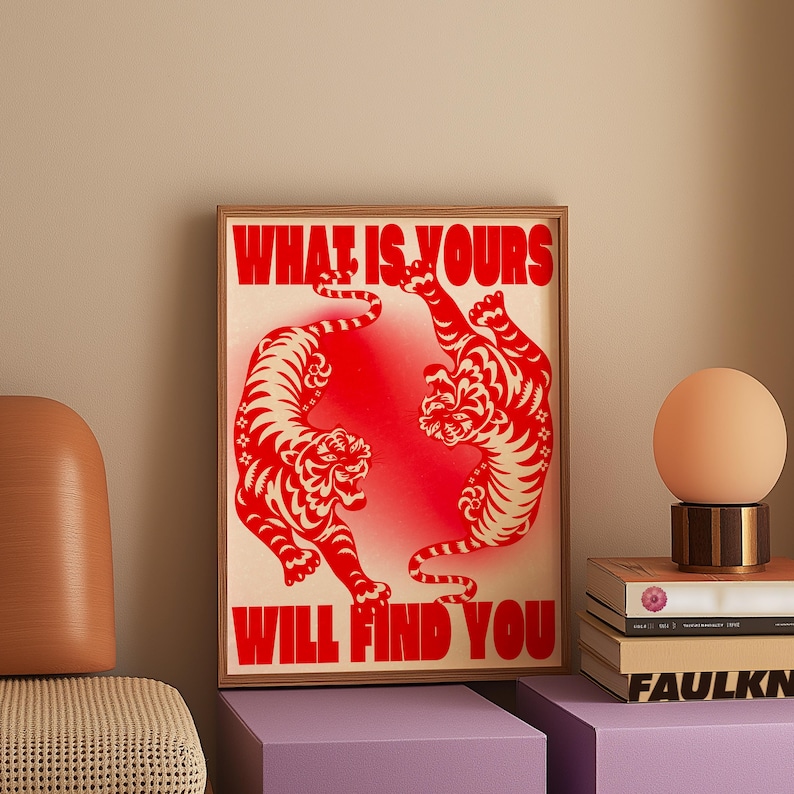 Tiger Poster, 70s Poster, Affirmation Poster, Aesthetic Art, Red Wall ...