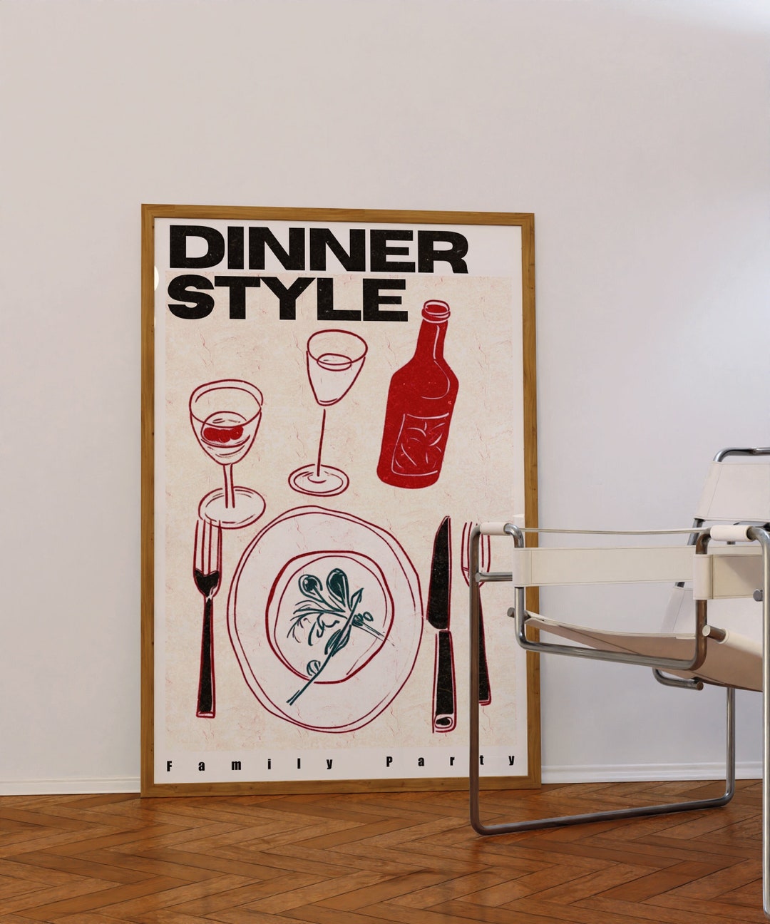 Dinner Party Poster, 70s Wall Print, Red Wall Art, Trendy Poster ...