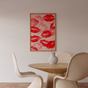 Kiss Poster, 70s Art Poster, Red Wall Art, Newspaper Poster, Bedroom ...