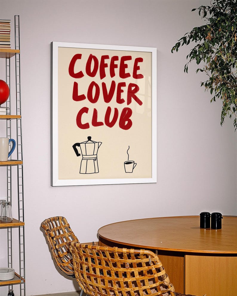 Coffee Lover Club Poster, Cool Espresso Apartment Art, Retro Cafe ...