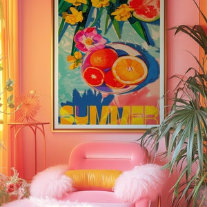 Verano Poster, 70s Wall Print, Orange Wall Art, Kitchen Poster, Summer ...