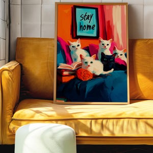 Cute Cat Poster, Bedroom Decor, Preppy Animal Print, Dopamine Decor ...