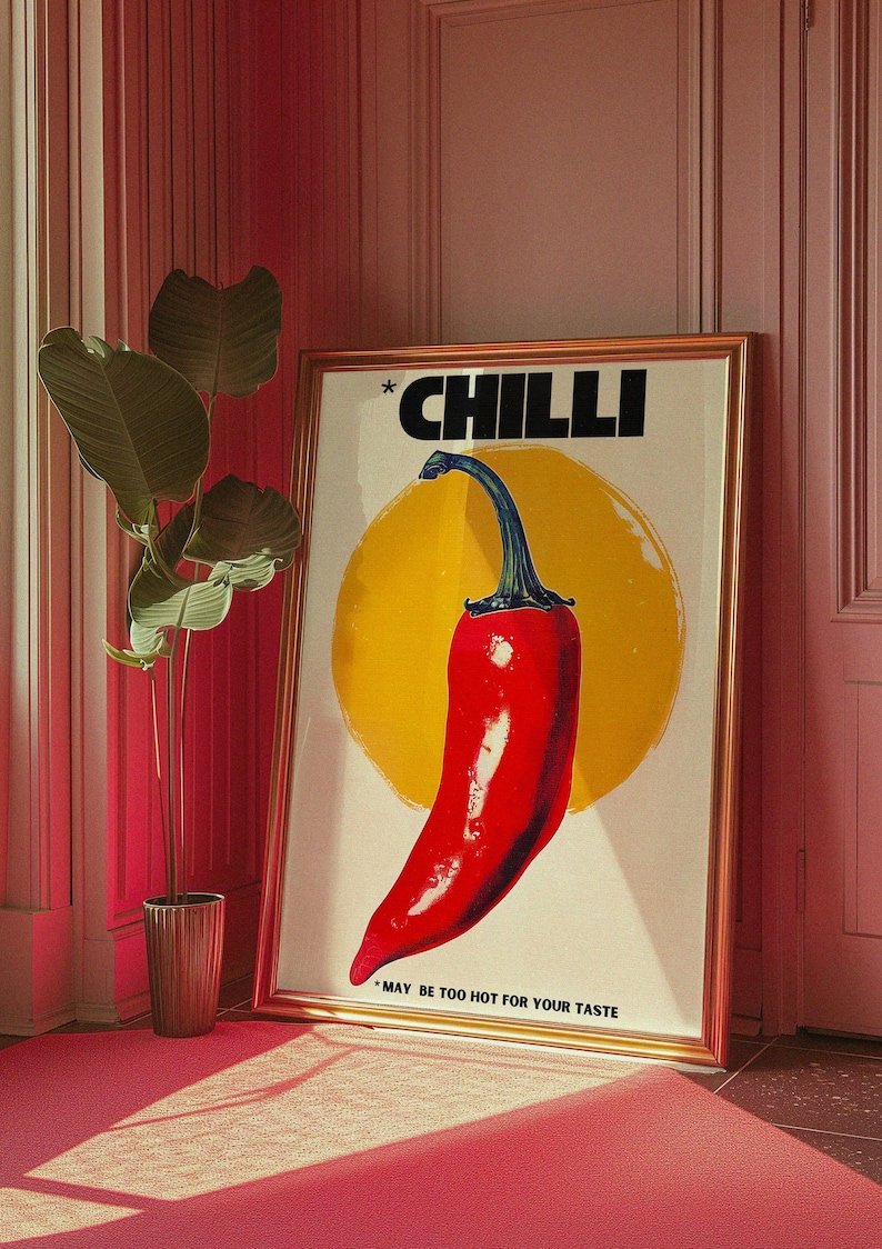 Chilli Pepper Poster: 70s Retro Kitchen Wall Art (digital Download) - Etsy