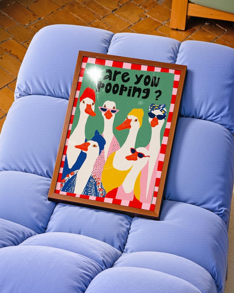 Funny Goose Poster: Bathroom Humor Wall Art, Colorful Maximalist Animal ...