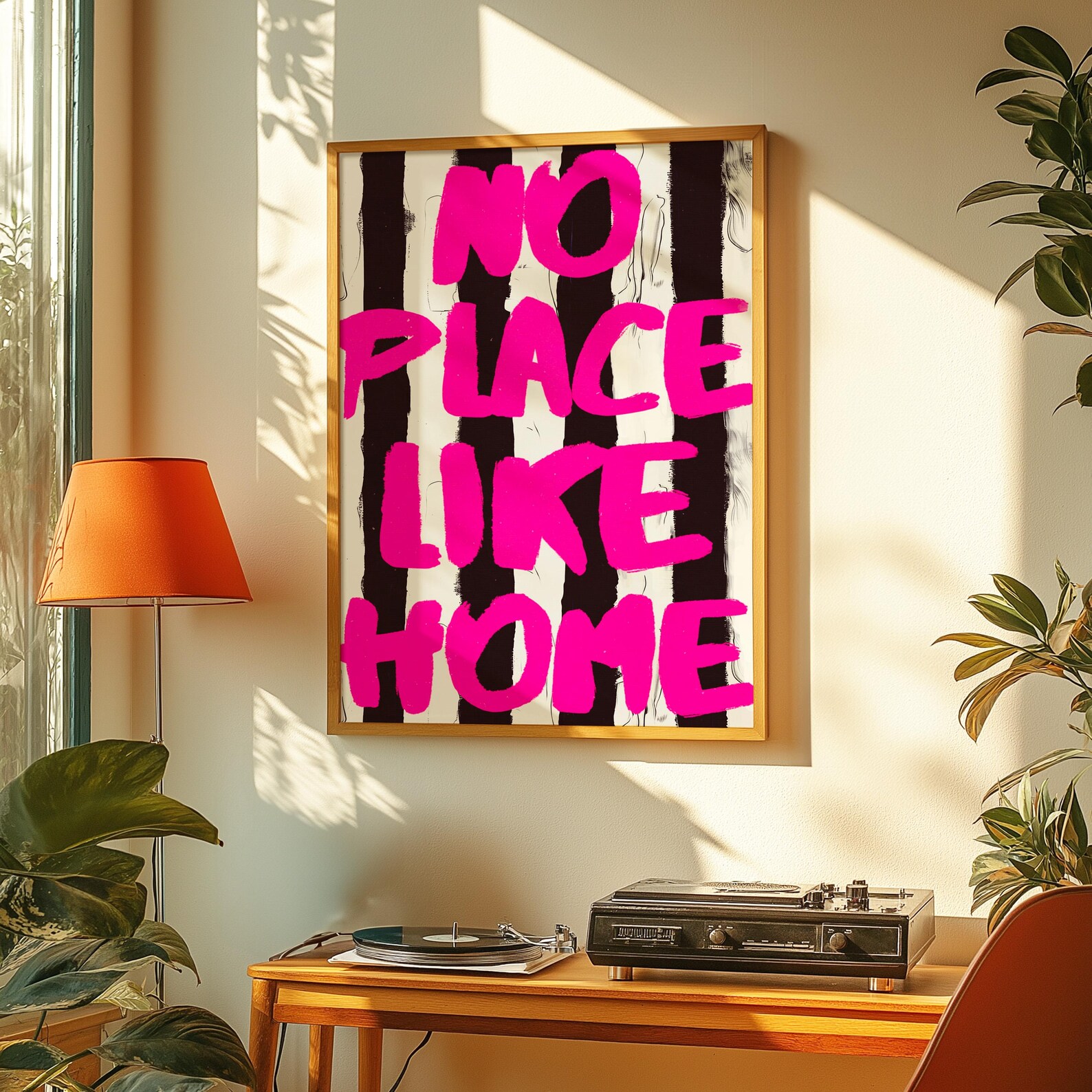 No Place Like Home Art Print: Funky Pink Typography, Modern Home Decor ...