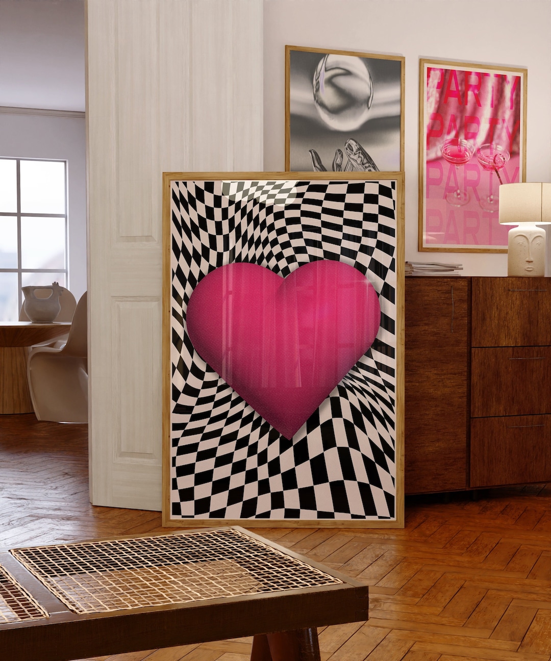 Pink Heart Poster, 70s Psychedelic Poster, Funky Wall Decor, Y2k Trippy Digital Print, Gradient ...