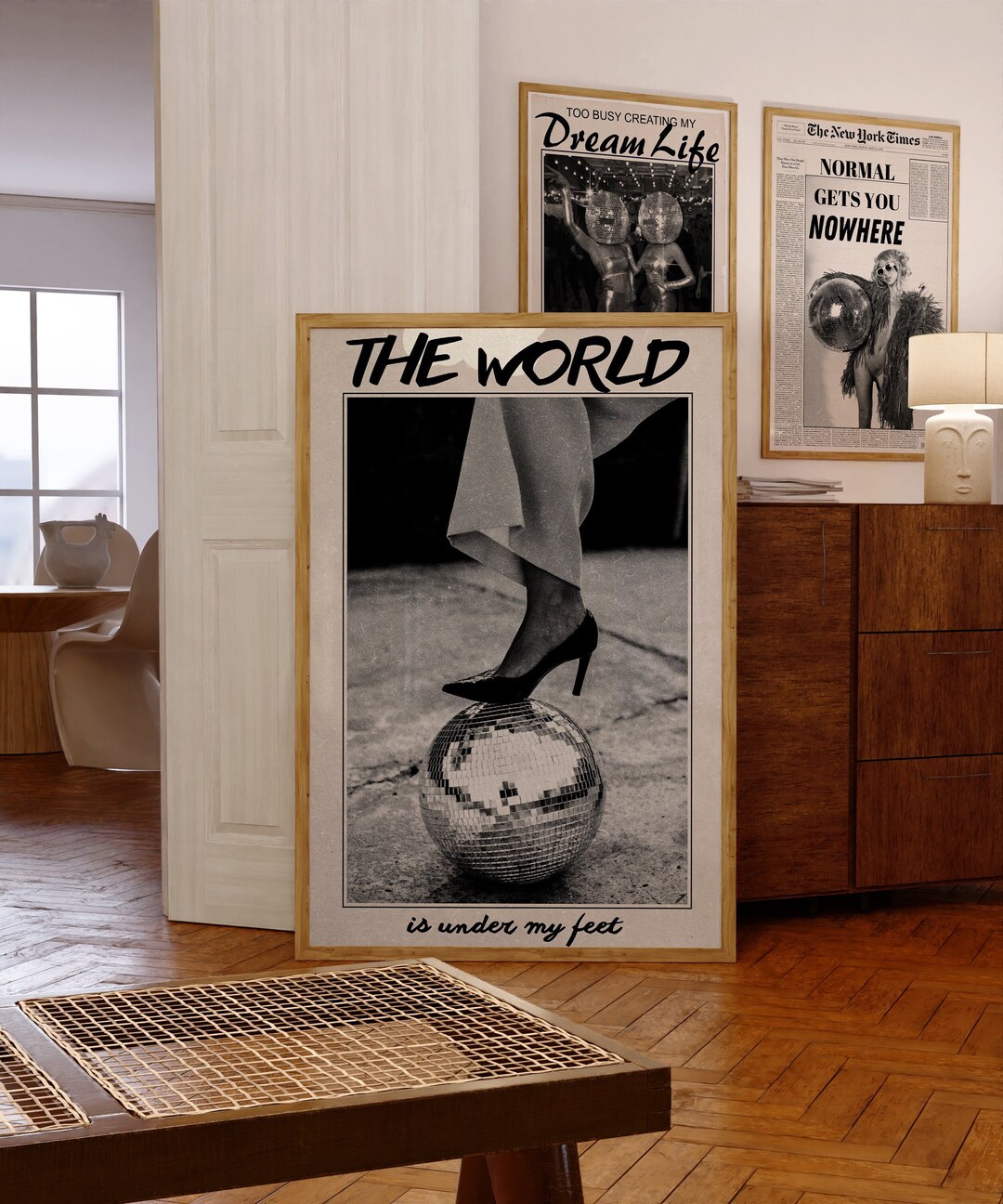 Disco Ball Poster, 70s Retro Print, Black Wall Art, Psychedelic Art ...