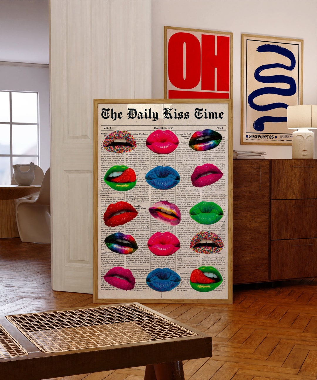 Psychedelic Kiss Newspaper Poster: 70s Retro Wall Art (digital Download ...