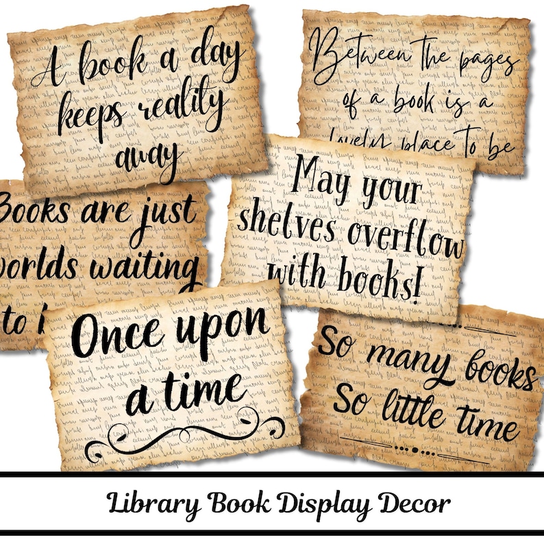 Vintage Reading Quote Posters | Burnt Paper Effect Printable Wall Art ...