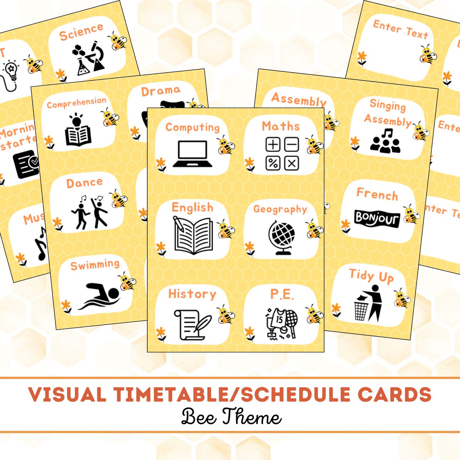 Editable Honeycomb Bee Theme Schedule Cards, Visual Timetable for ...
