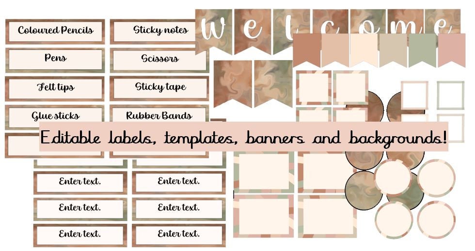 Neutral Minimal Classroom Decor Bundle Editable Bulletin Board Boho ...
