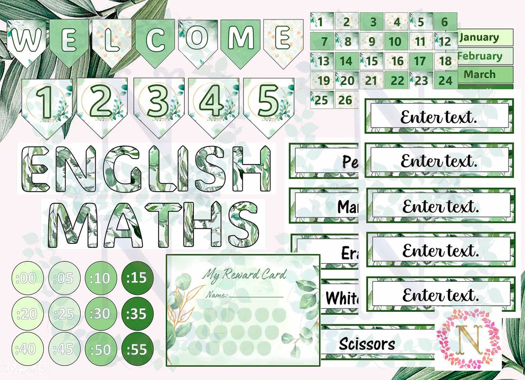 Classroom Decor Bundle Editable BOTANICAL Display Resources Leaf Calm ...