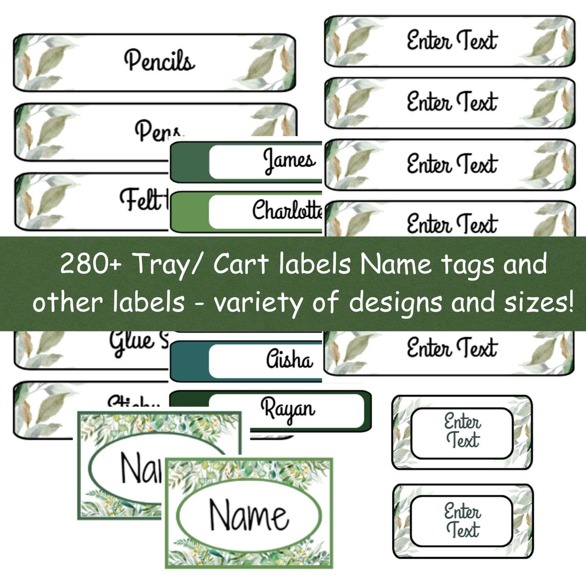 Botanical Leaf Classroom Labels, Name Tags | Editable Roller Cart, Tray ...