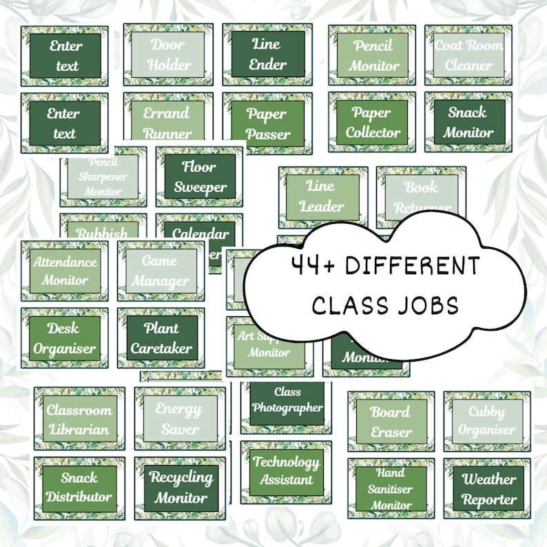 Editable Botanical Classroom Job Cards Printable Teacher Resource ...