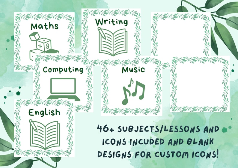 Botanical Leafy Nature Visual Timetable Class Schedule Cards SEN ...