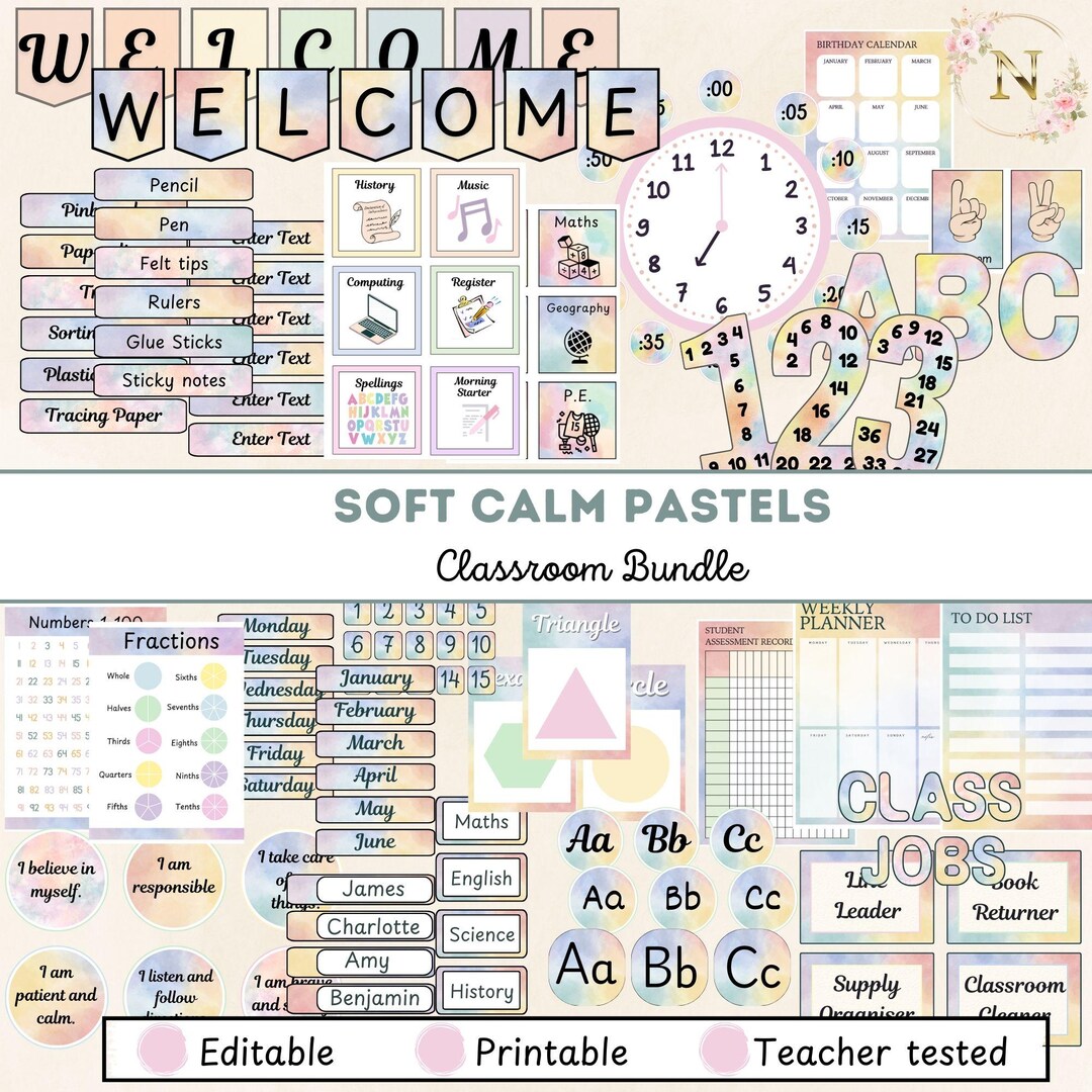 Editable Pastel Classroom Decor Bundle | Printable Calming Theme ...