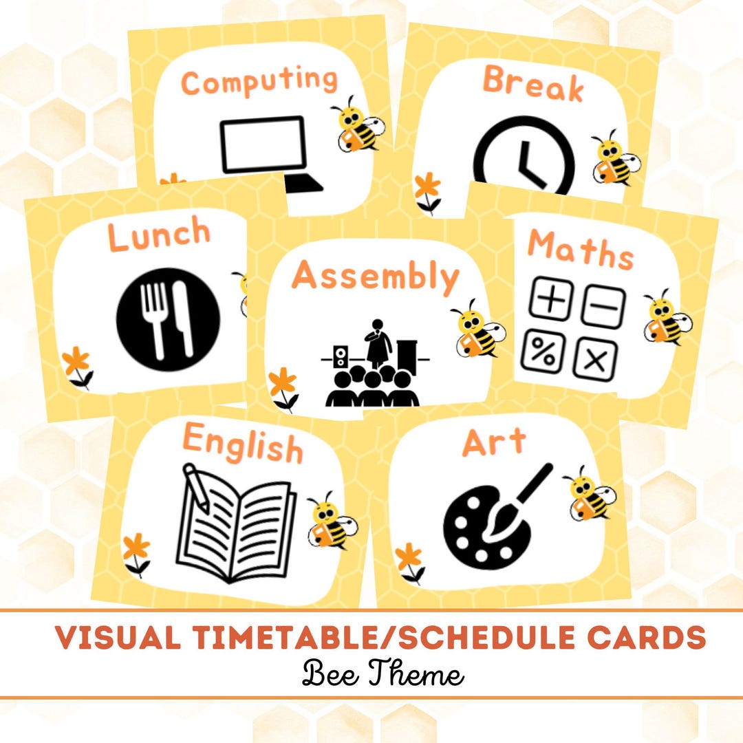 Editable Honeycomb Bee Theme Schedule Cards, Visual Timetable for ...