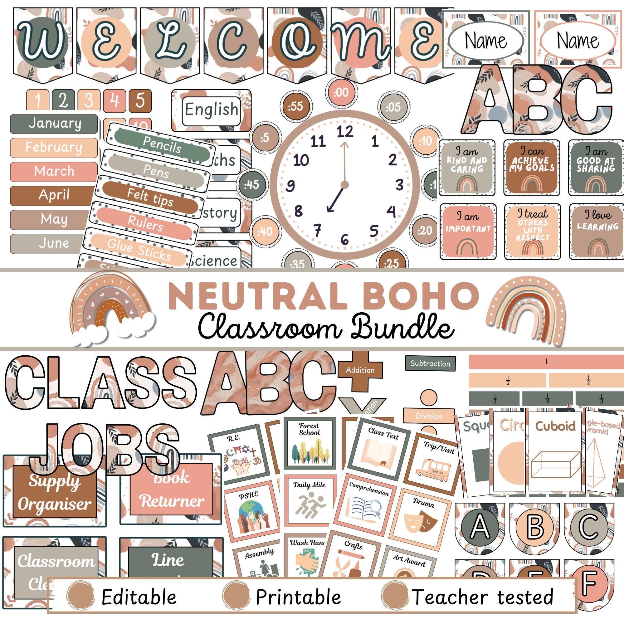 Boho Neutral Classroom Display Bundle | Editable & Printable Resources ...