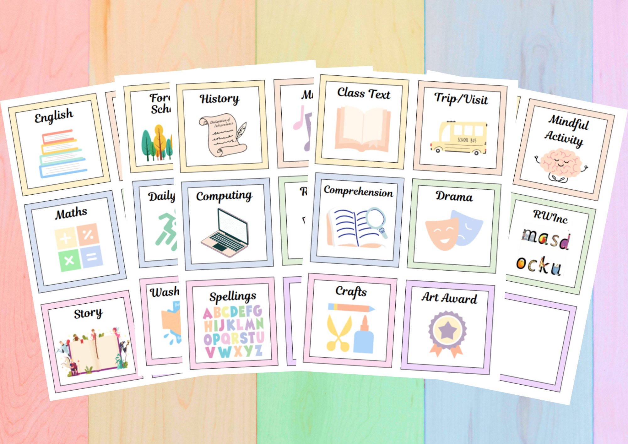 Pastel Classroom Visual Timetable Class Schedule Cards Decor Decoration ...