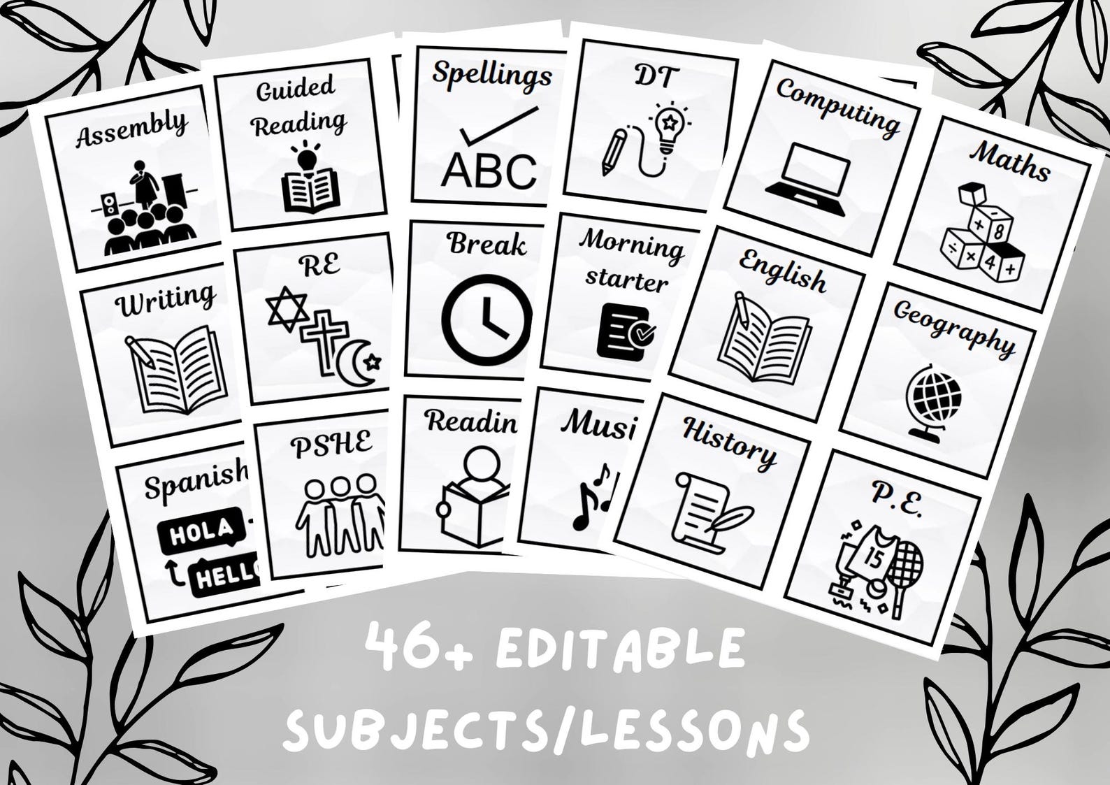 EDITABLE Classroom Visual Timetable Class Schedule Cards Black and ...