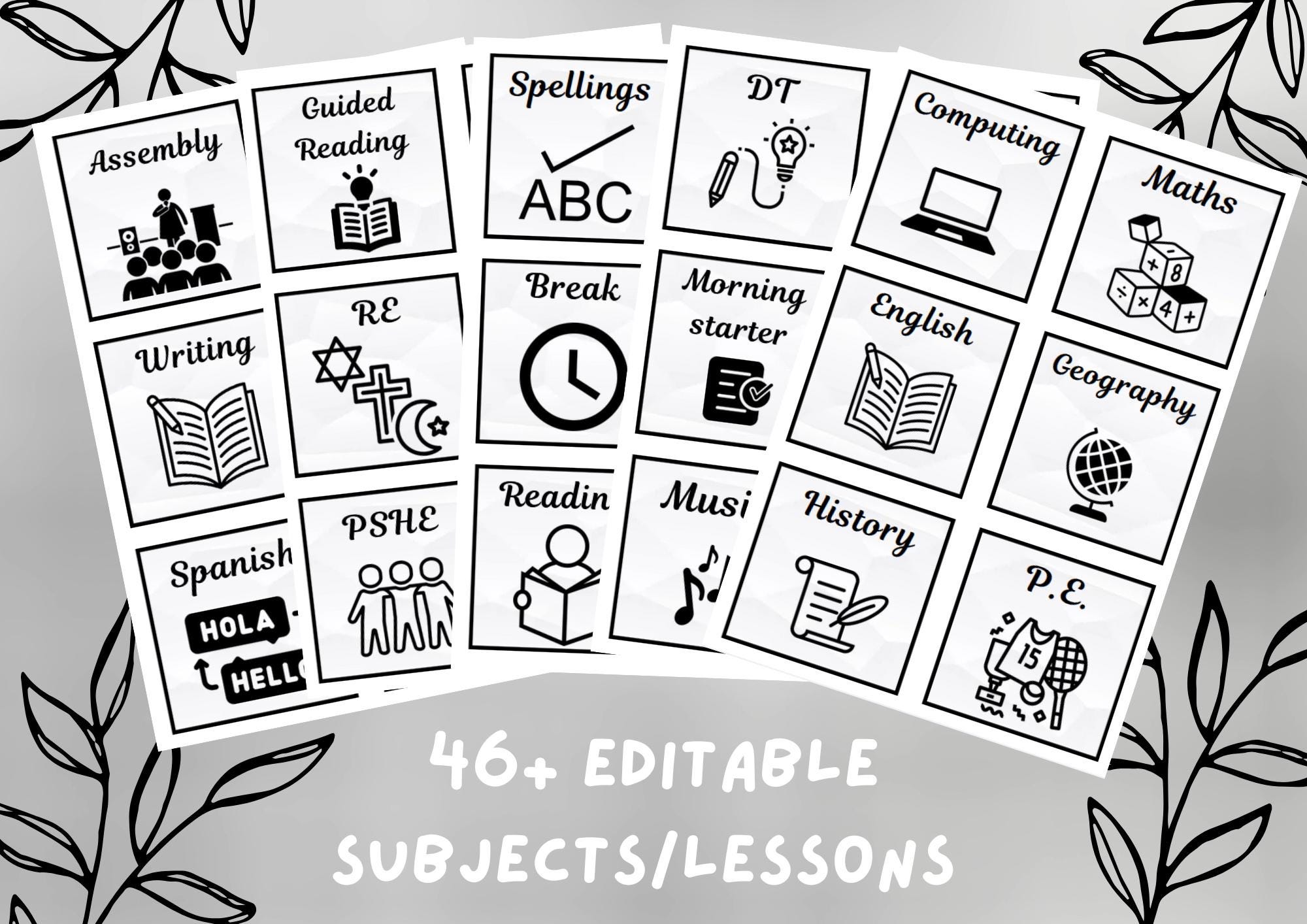 EDITABLE Classroom Visual Timetable Class Schedule Cards Black and ...