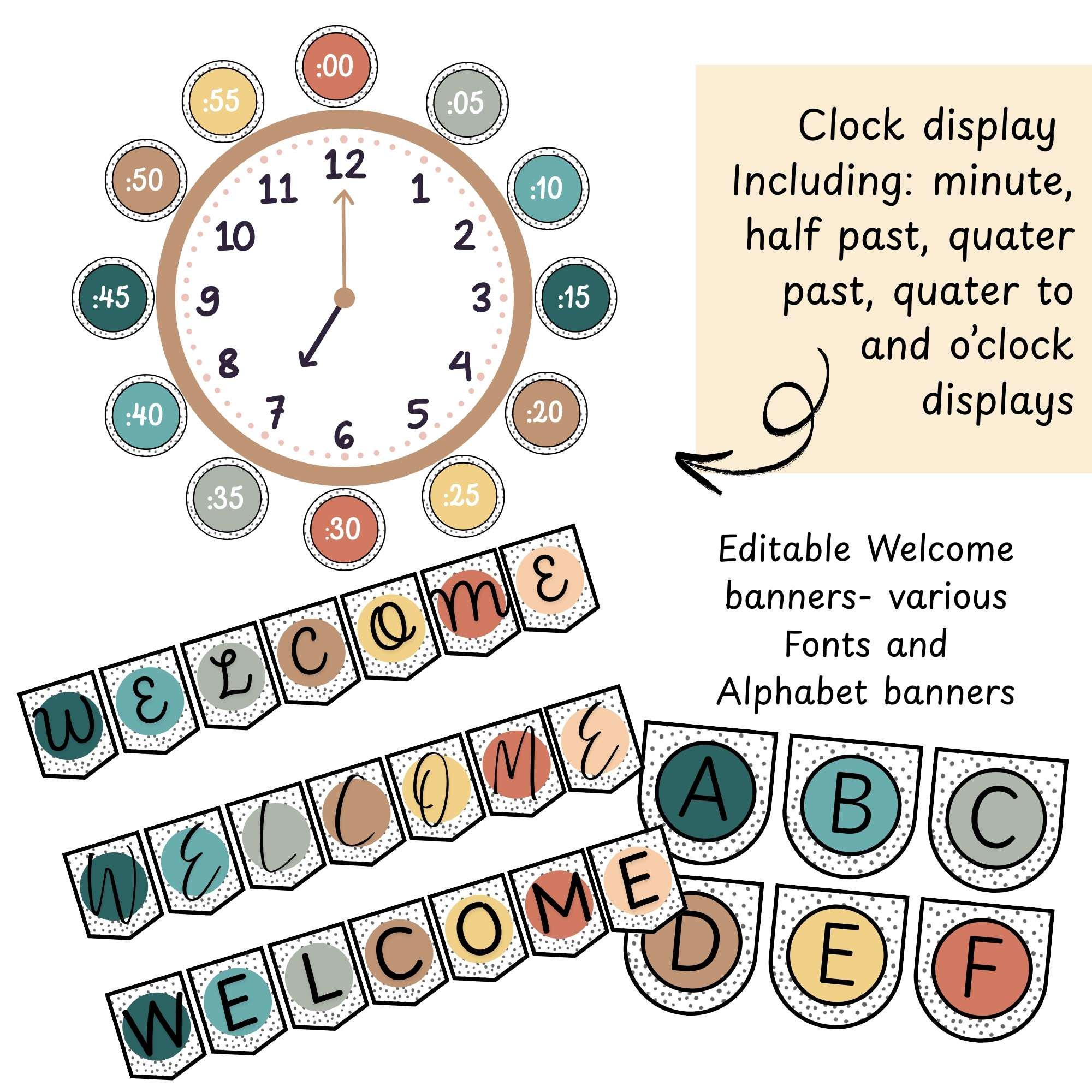 Editable Retro Boho Neutral Classroom Decor Bundle Printable Modern ...