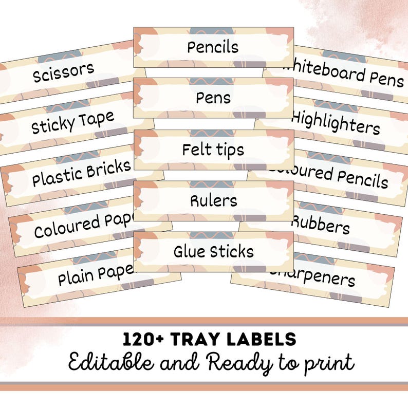 Neutral Aesthetic Labels | Tray, File, Binder & Roller Cart Labels ...