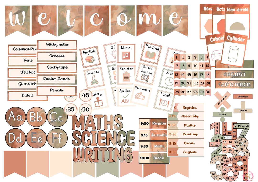 Neutral Minimal Classroom Decor Bundle Editable Bulletin Board Boho ...