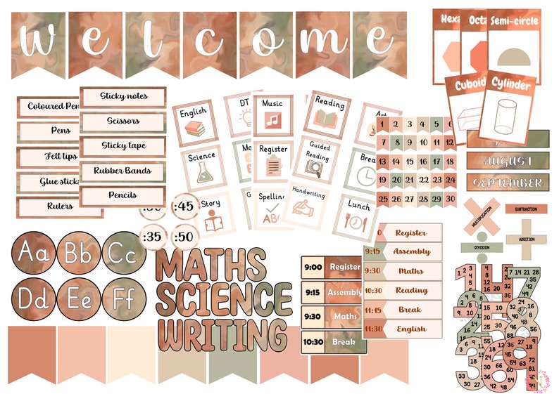 Neutral Minimal Classroom Decor Bundle Editable Bulletin Board Boho ...