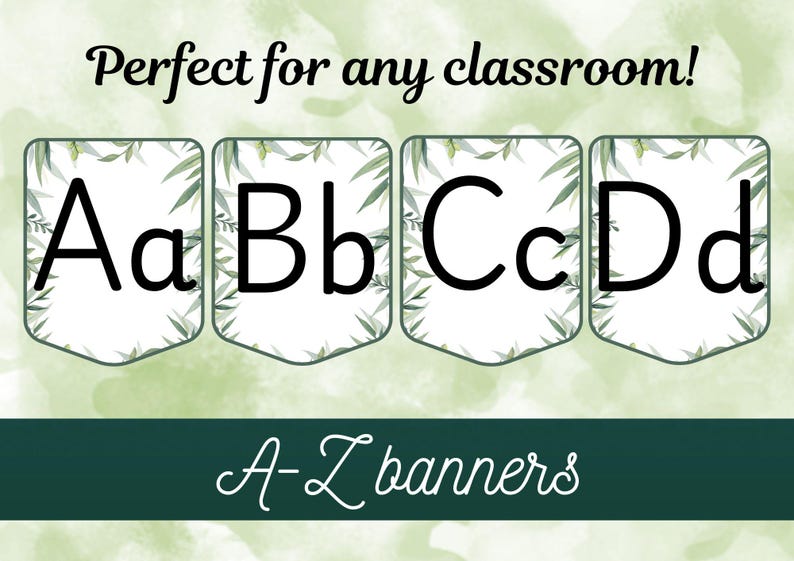 Editable Botanical A-Z Lettering Banner Bulletin Board Nature-themed ...