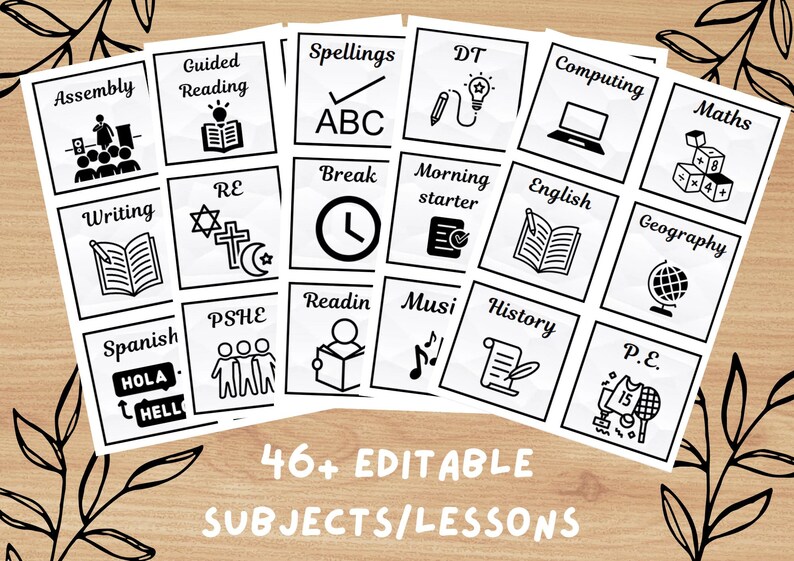 EDITABLE Classroom Visual Timetable Class Schedule Cards Black and ...