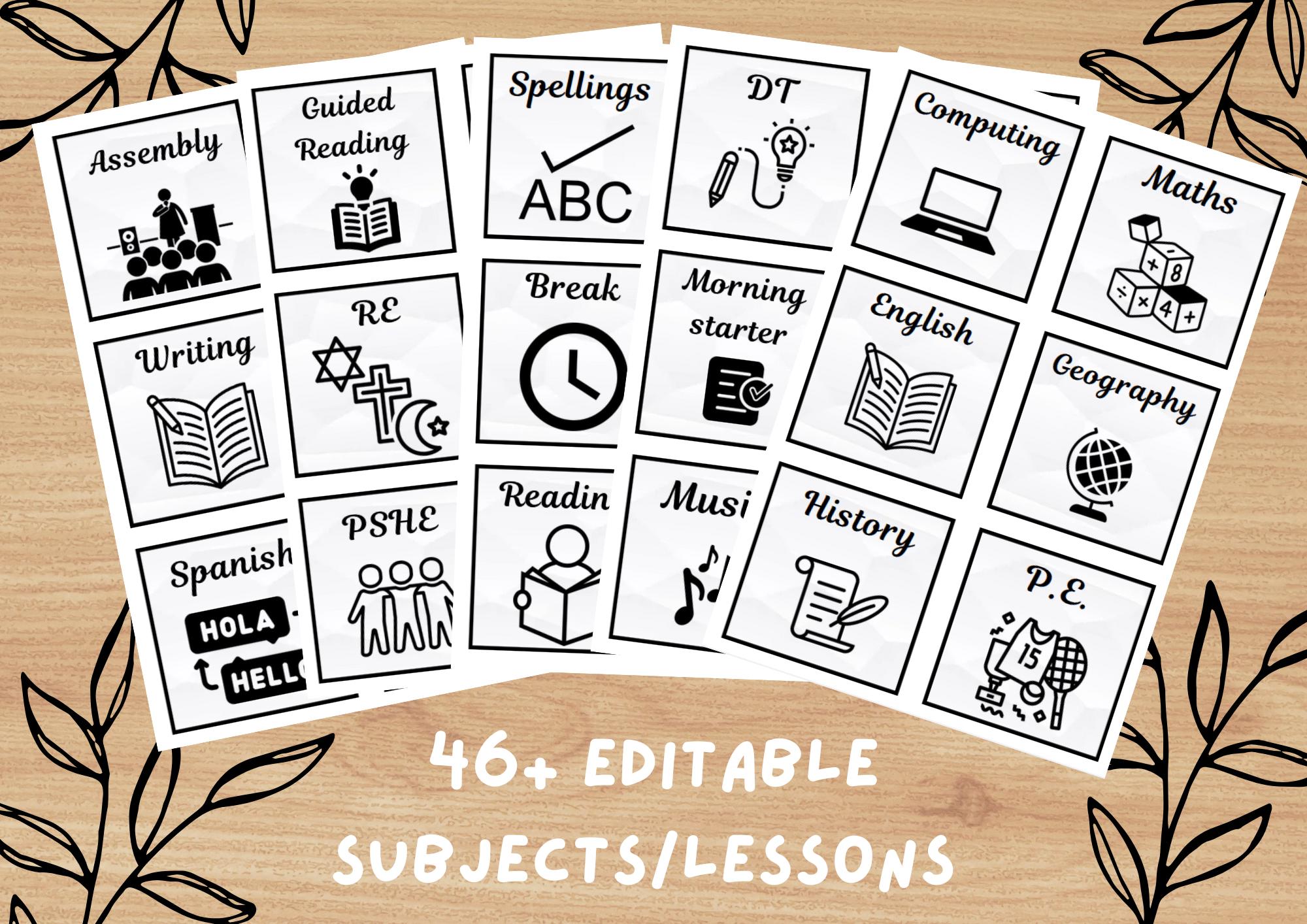 EDITABLE Classroom Visual Timetable Class Schedule Cards Black and ...