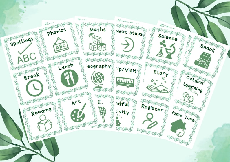 Botanical Leafy Nature Visual Timetable Class Schedule Cards SEN ...