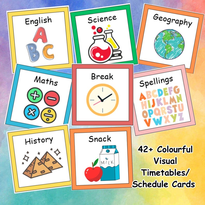 Editable Classroom Timetable Cards: Rainbow Schedule Display (digital ...