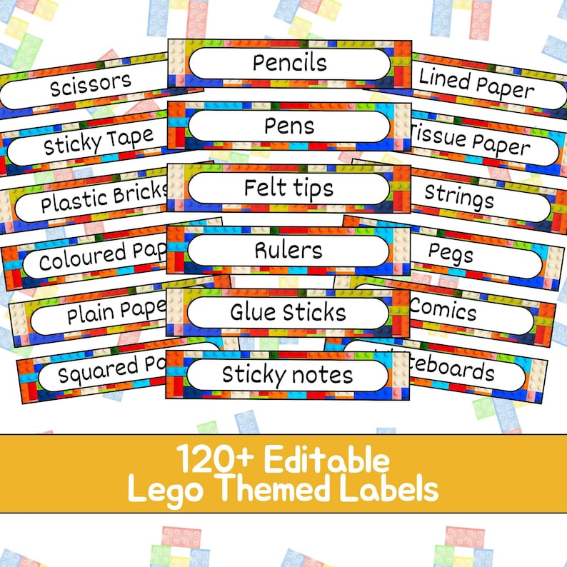 Blocks Lego Themed Tray, Roller Cart Labels, 120 Editable Printable Box ...