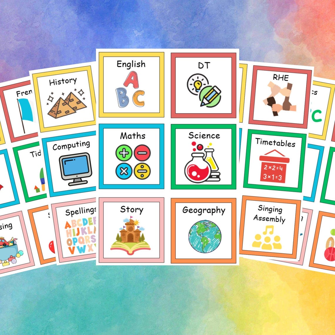 Editable Classroom Timetable Cards: Rainbow Schedule Display (digital ...