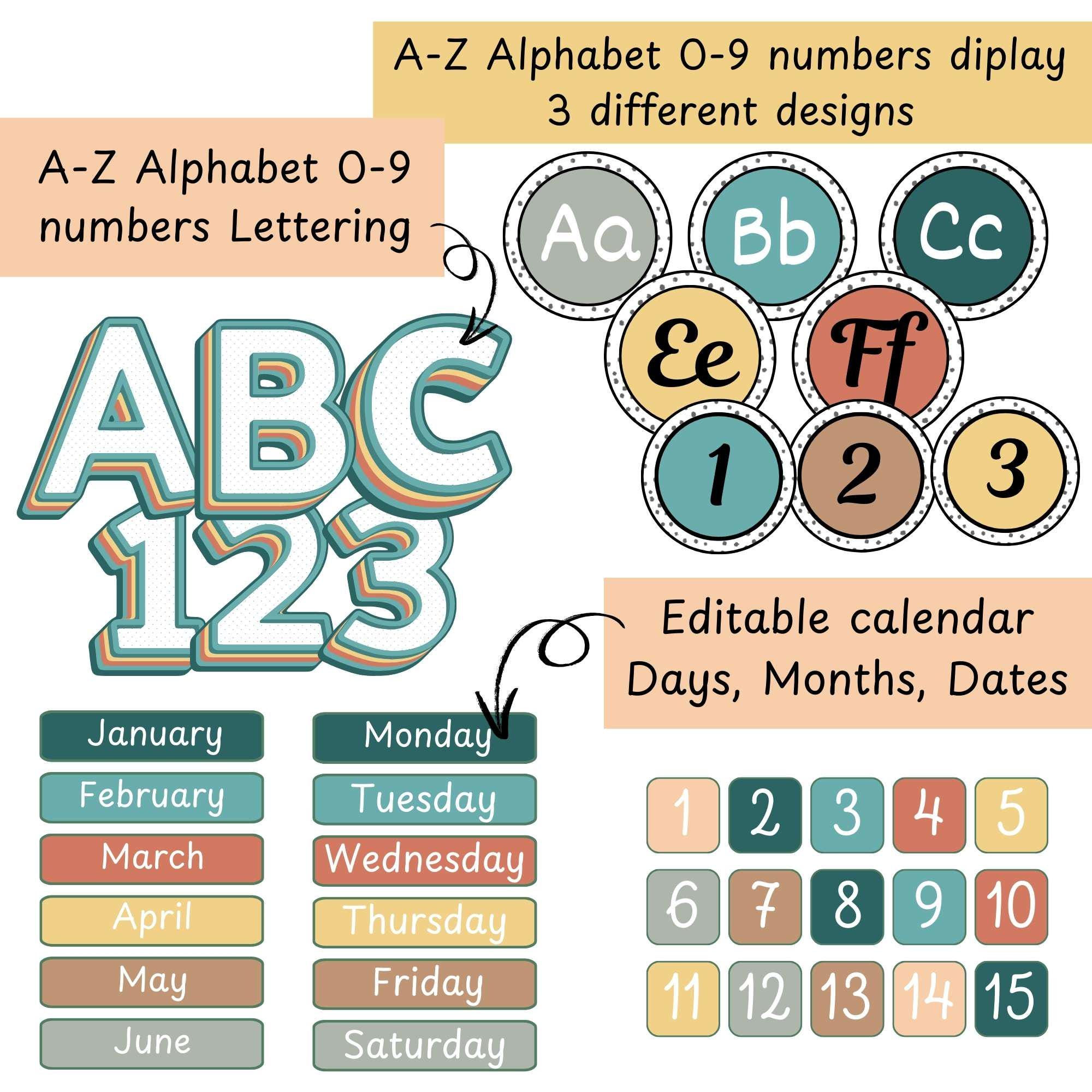 Editable Retro Boho Neutral Classroom Decor Bundle Printable Modern ...