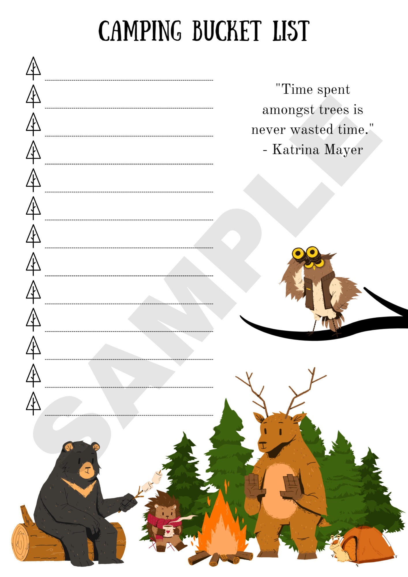 Camping Bucket List A4 PDF Printable Instant Download - Etsy