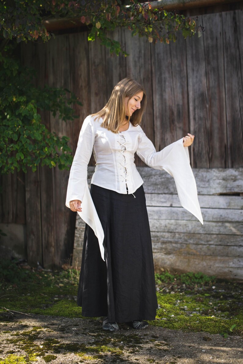 Fitted Blouse With Front Lacing and Trumpet Sleeves, Historical Blouse ...