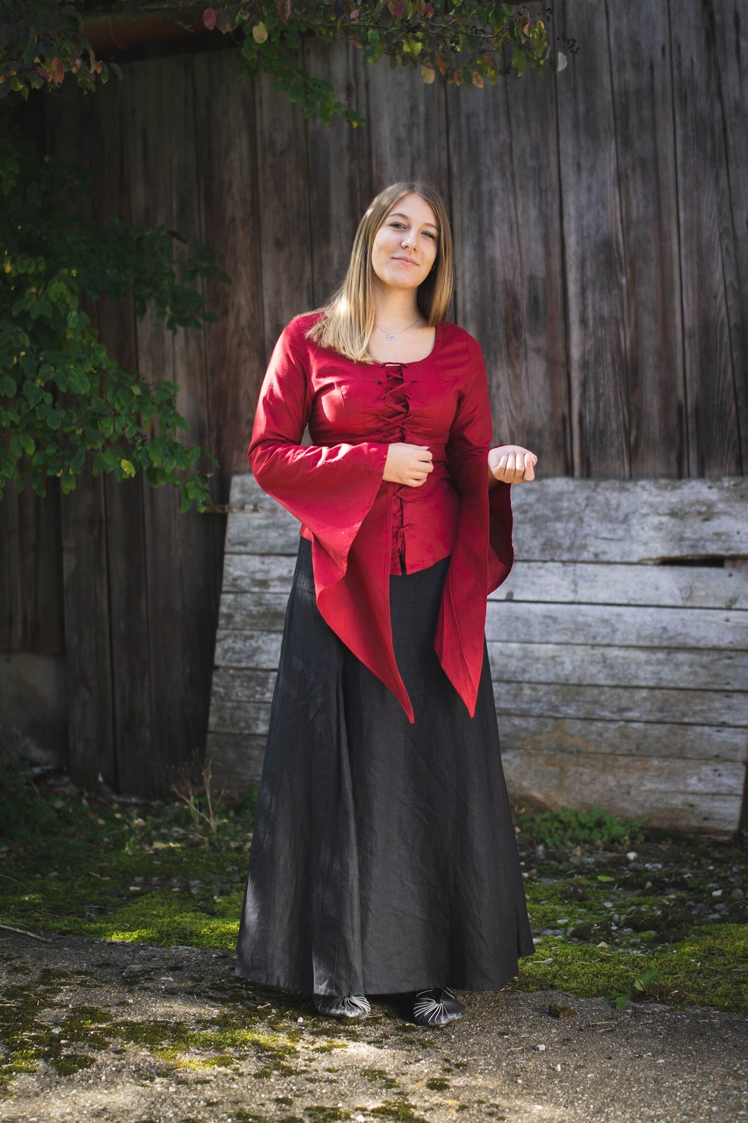 Fitted Blouse With Front Lacing and Trumpet Sleeves, Historical Blouse ...