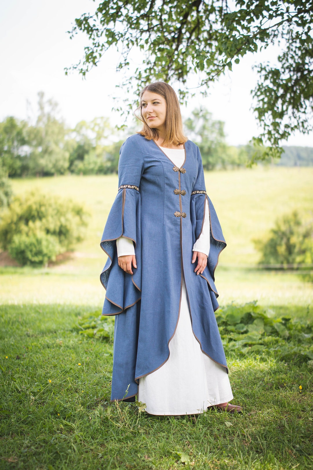 Linen Coat Dress, Medieval Dress, Historical Dress, Dress With Trailing ...